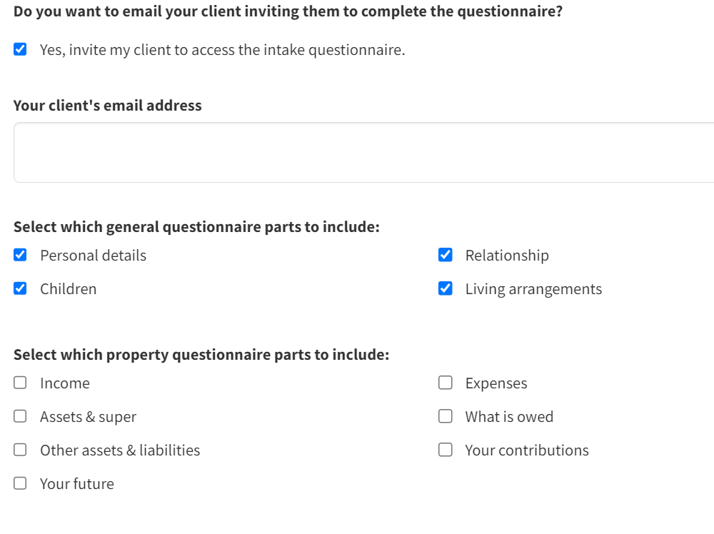 Sending the Questionnaire in parts – FamilyPro